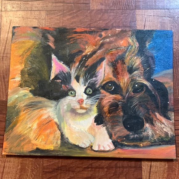 Wall Decor | 11x14 In Snuggling Cat Dog Oil Painting | Poshmark